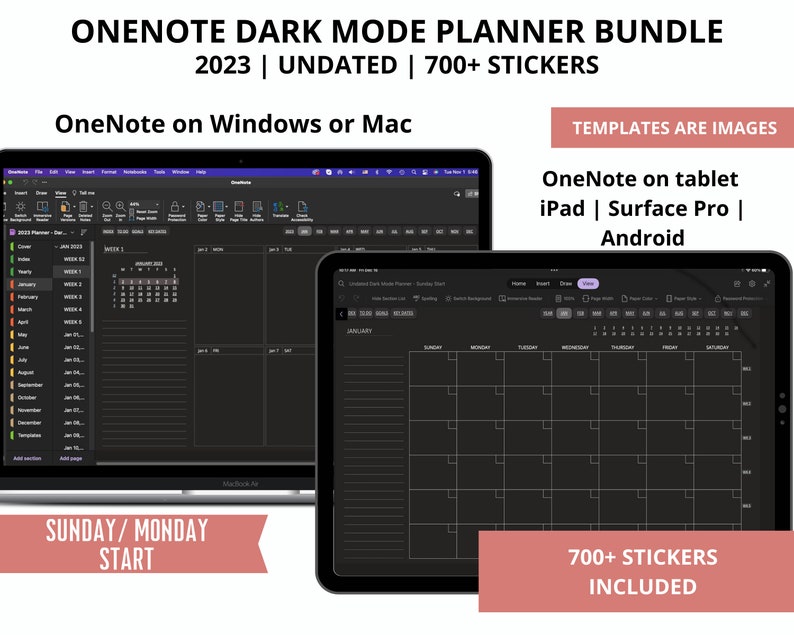 Onenote Digital Planner Bundle Dark Mode 2023 Dark Mode - Etsy