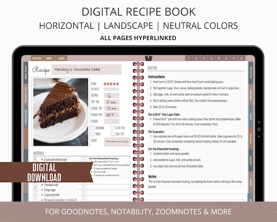 Digital Recipe Book Goodnotes Digital Recipe Planner | Etsy