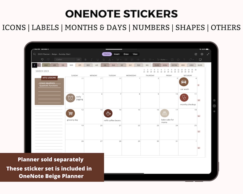 Onenote Digital Stickers, Onenote Planner Stickers, Onenote Beige ...