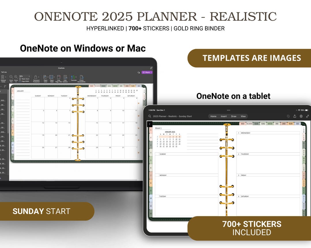 2025 Onenote Planner, Surface Pro Digital Planner, Realistic Themed ...