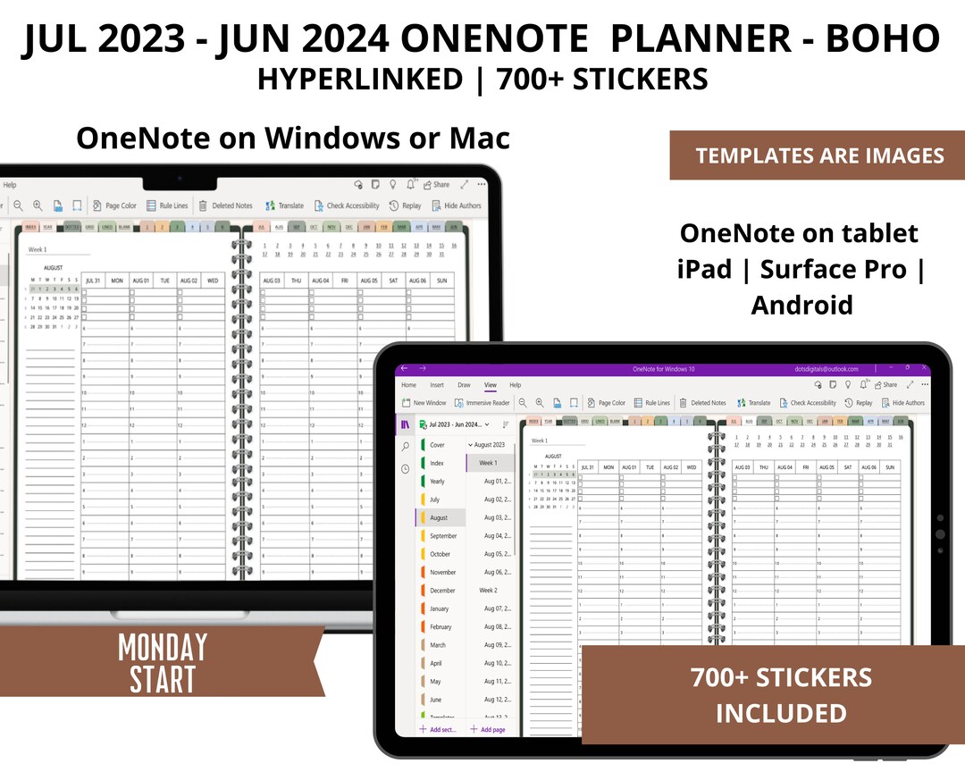 Onenote Digital Planner, Onenote Midyear Planner, Onenote Template July ...