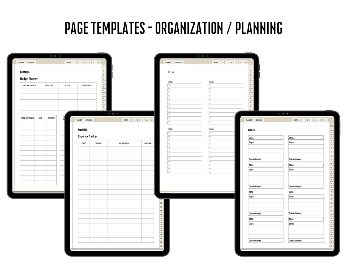 One Month Digital Planner Undated, Goodnotes Planner, iPad Planner ...