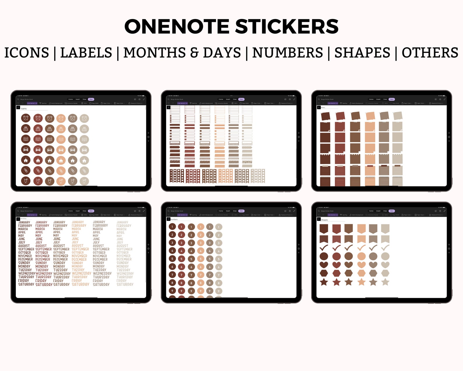 Onenote Digital Stickers, Onenote Planner Stickers, Onenote Beige ...