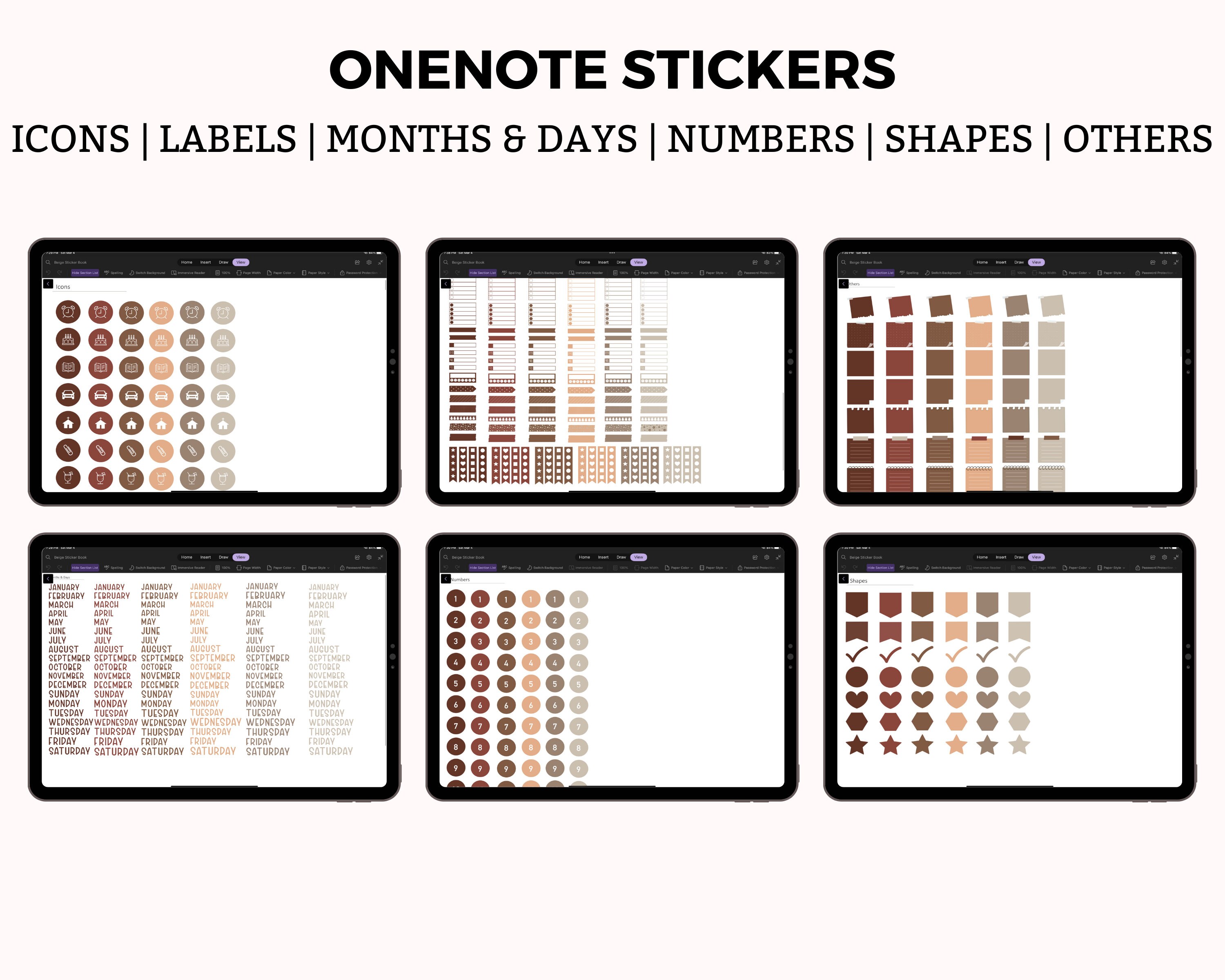Onenote Digital Stickers, Onenote Planner Stickers, Onenote Beige ...