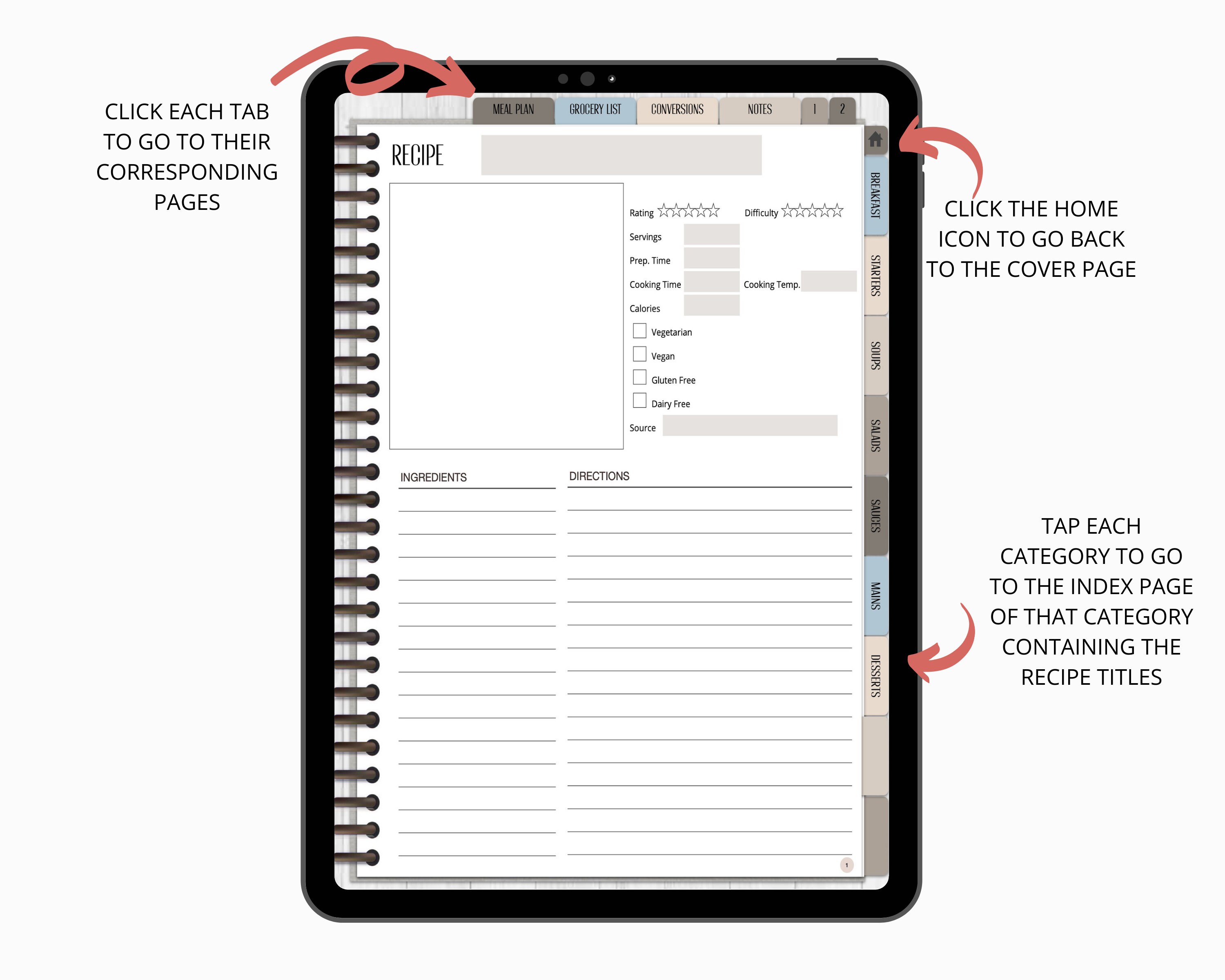 Digital Recipe Book Goodnotes, Digital Recipe Planner, Portrait Recipe ...