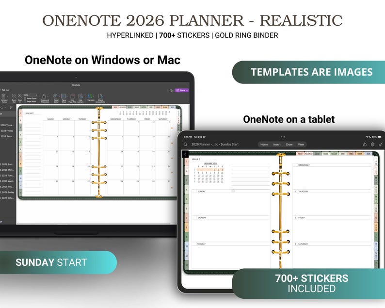 2026 Onenote Planner, Surface Pro Digital Planning, Realistic Themed Productivity Template ...
