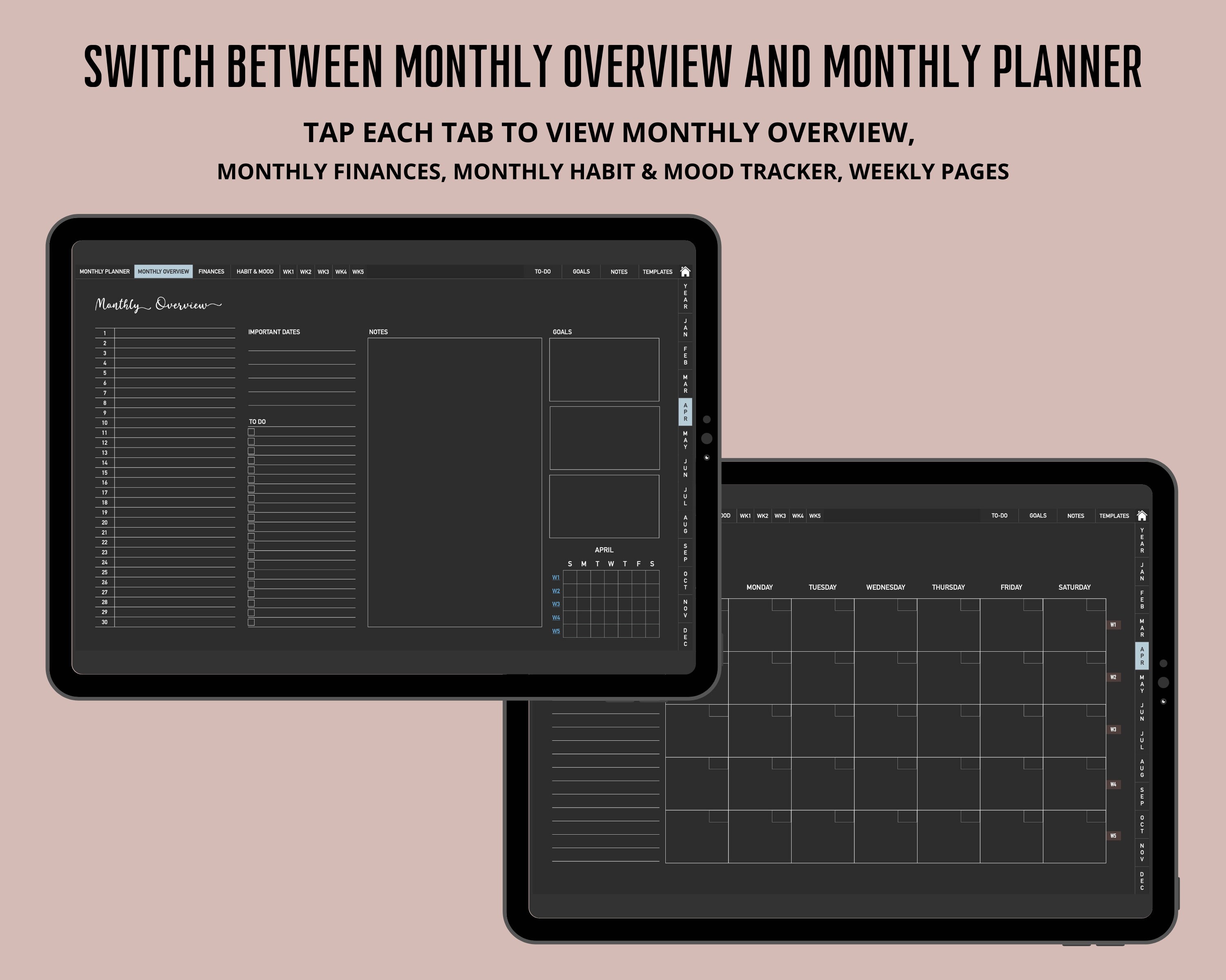 Dark Mode Digital Planner Undated Goodnotes Planner Ipad | Etsy