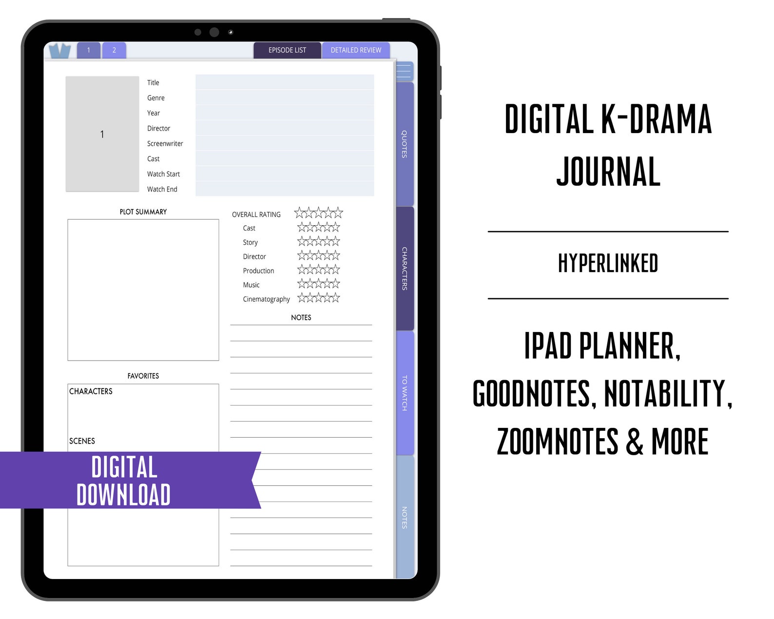 Kdrama Journal Goodnotes Digital K-drama Journal Korean - Etsy