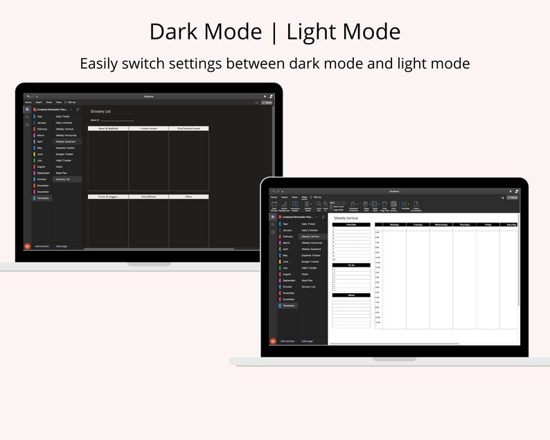 Onenote Digital Planner, Dark Mode Onenote Planner Undated, Monthly ...