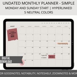 Goodnotes Monthly Planner, Undated Digital Planner Notability Student ...