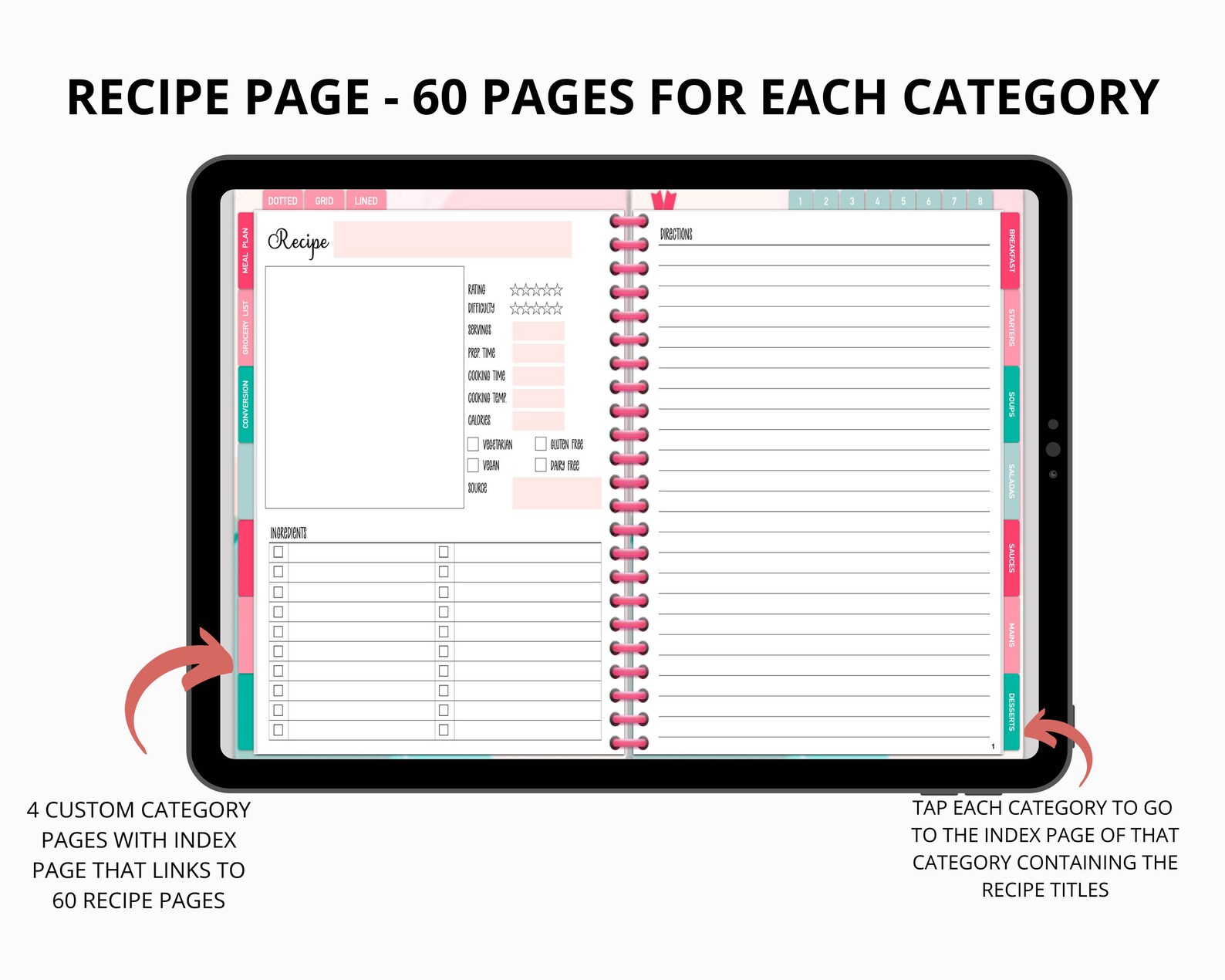 Digital Recipe Book Goodnotes, Digital Recipe Planner, Hyperlinked iPad ...