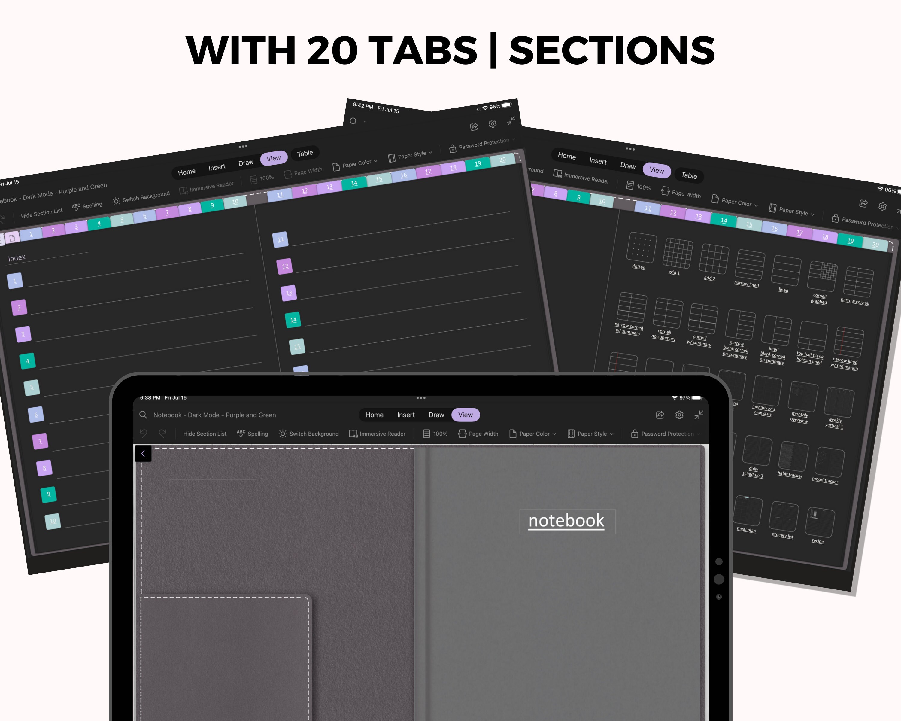 Onenote Notebook Dark Mode, Onenote Notes Template, Onenote Digital ...