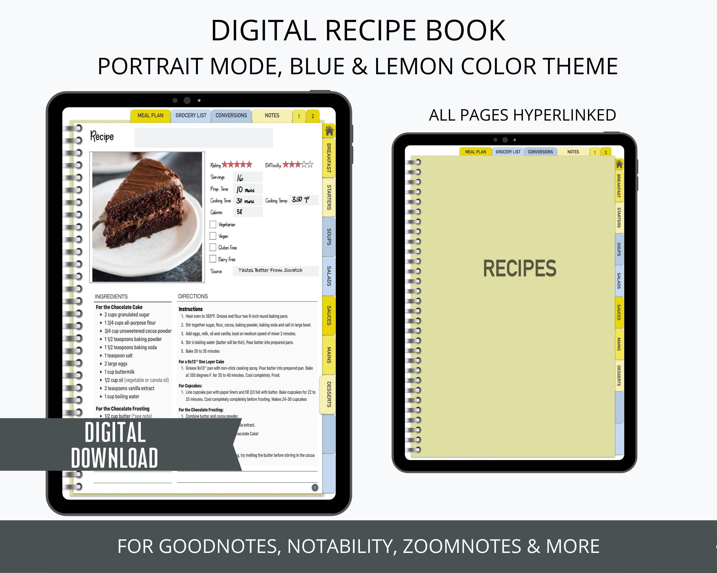 Digital Recipe Book Goodnotes Digital Recipe Planner - Etsy