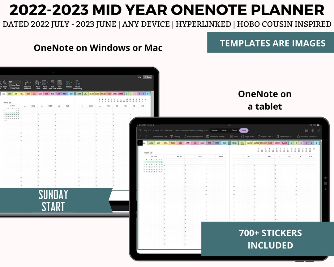 Onenote Digital Planner Mid Year, Onenote Planner July 2022 to June ...