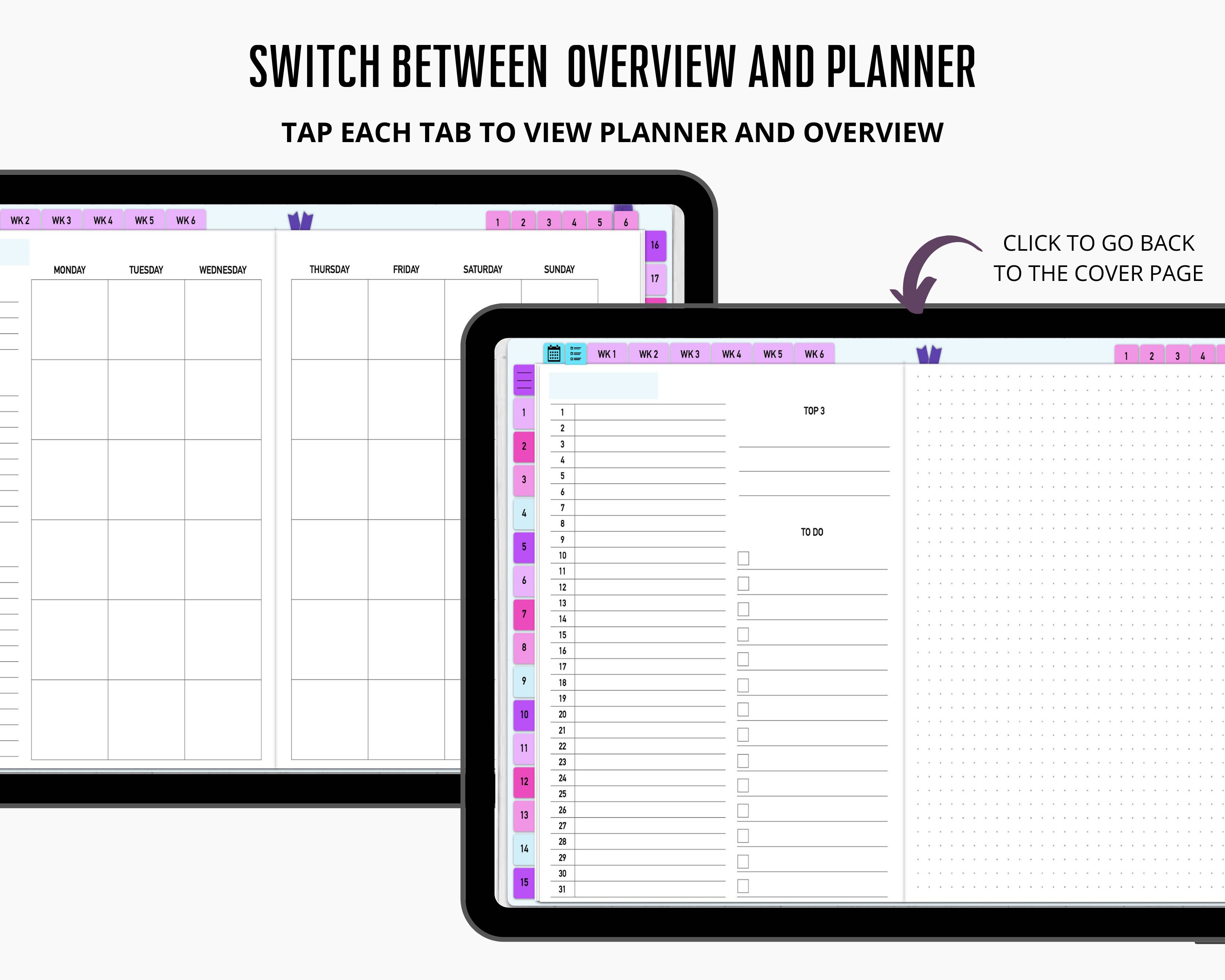 One Month Digital Planner Undated, Horizontal Digital Planner, 31 Day ...