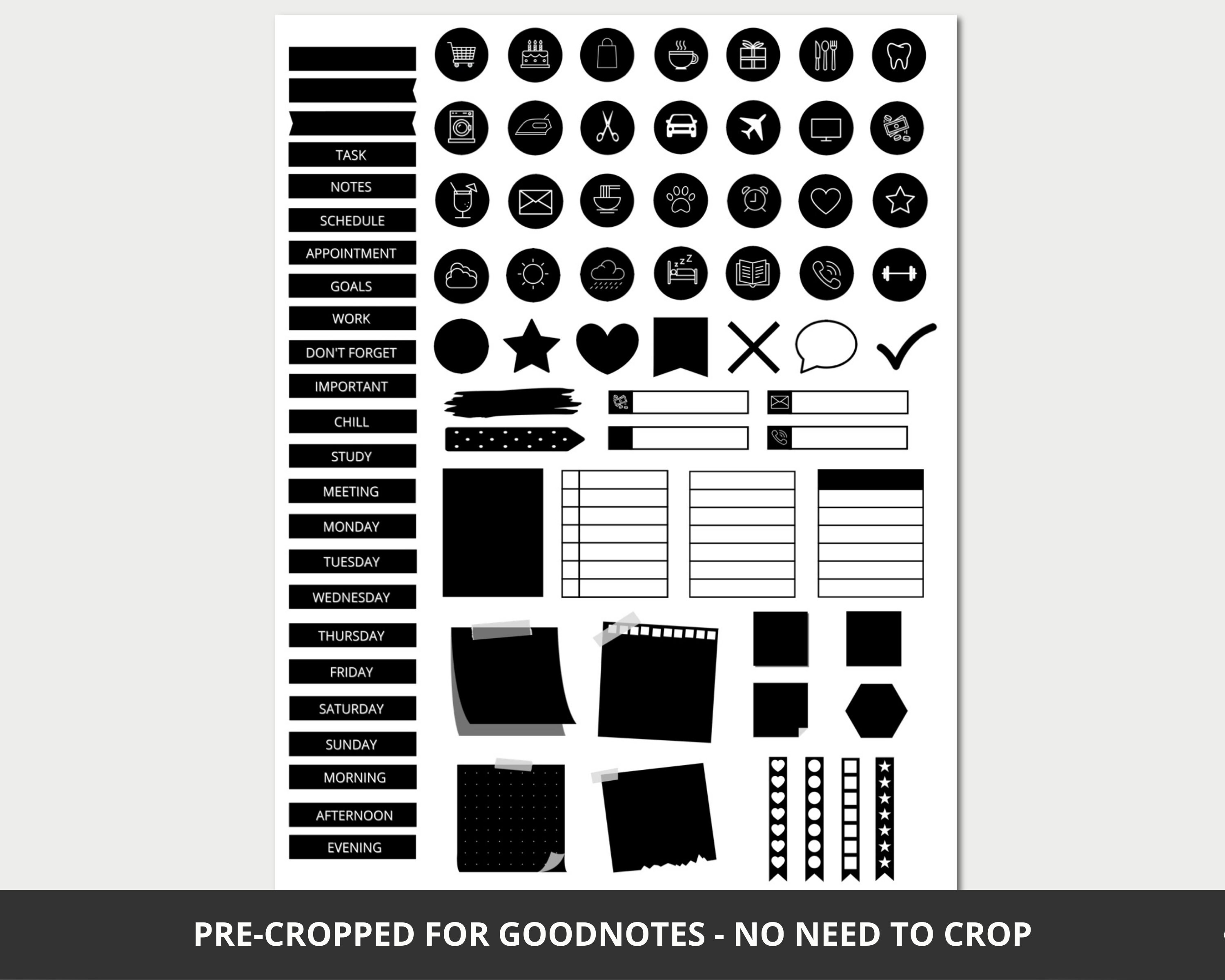 Black Digital Planner Stickers, Digital Sticker Kits, Precropped ...
