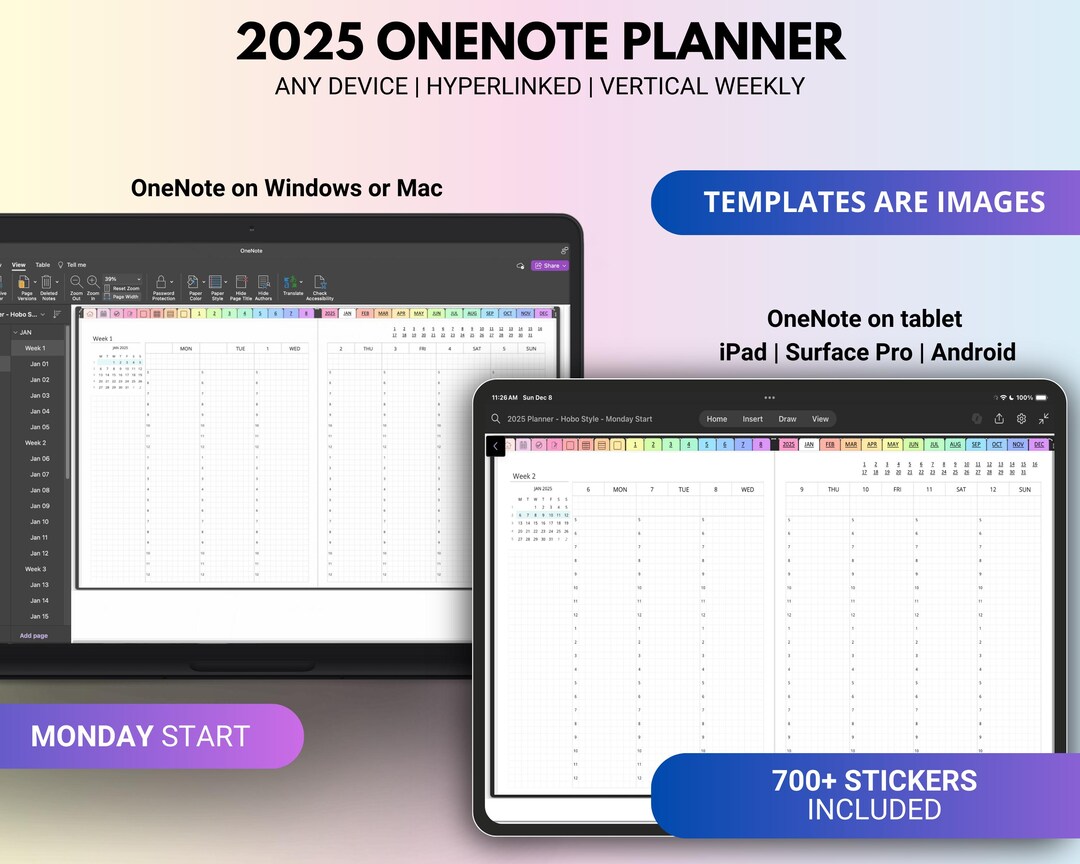 2025 Pastel Digital Planner for Onenote, Hyperlinked Daily, Weekly ...