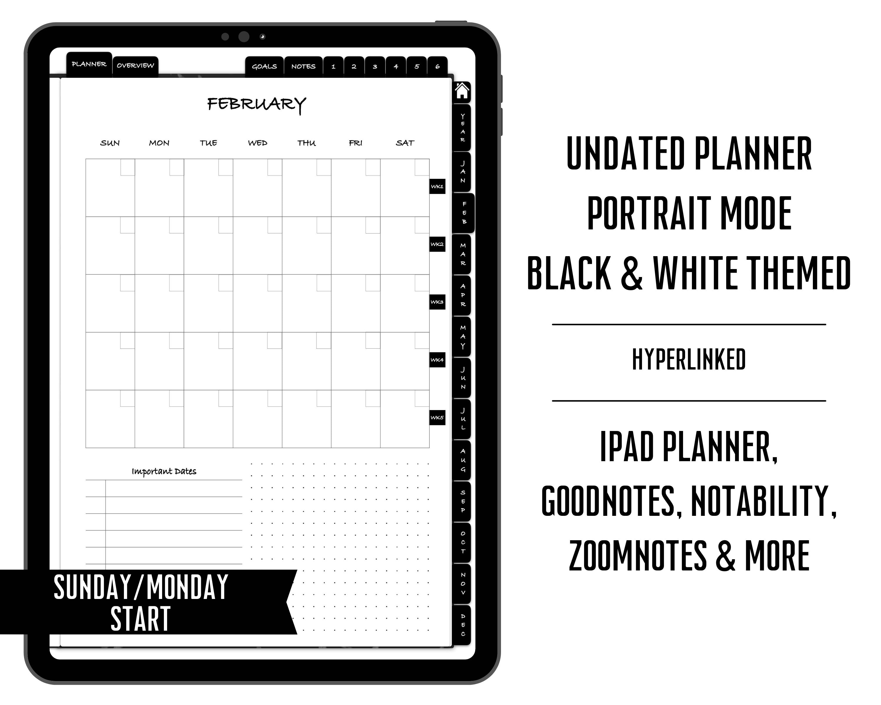 Undated Digital Planner Goodnotes Ipad Planner Notability - Etsy