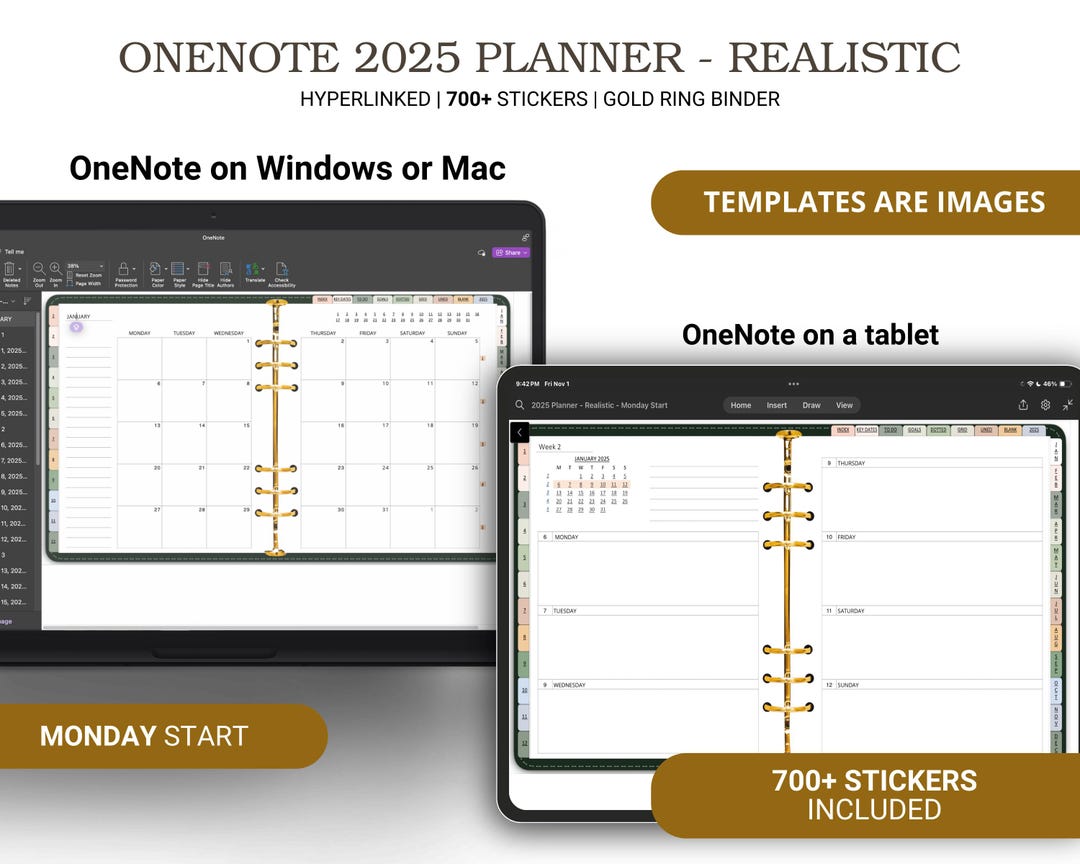 Onenote Planner, 2025 Digital Calendar, Surface Pro Template, Daily ...