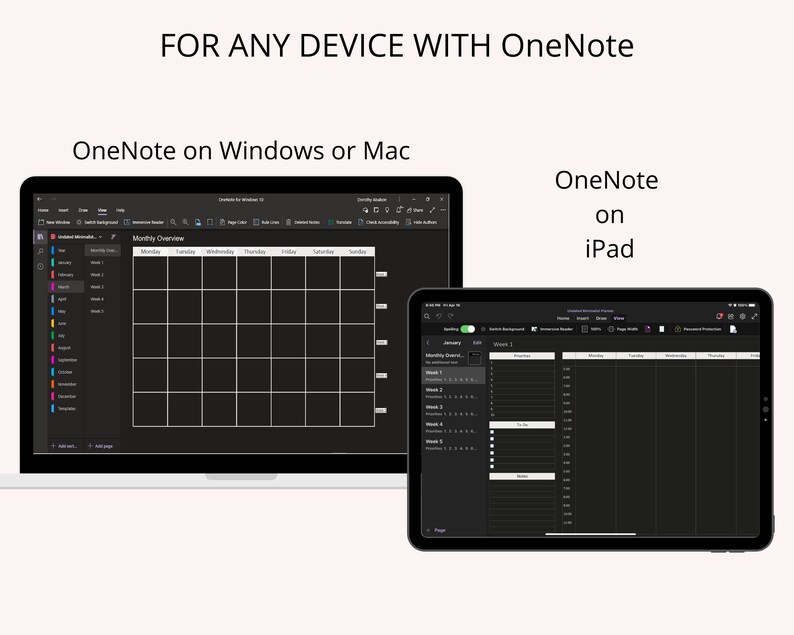 Onenote Digital Planner, Dark Mode Onenote Planner Undated, Monthly ...
