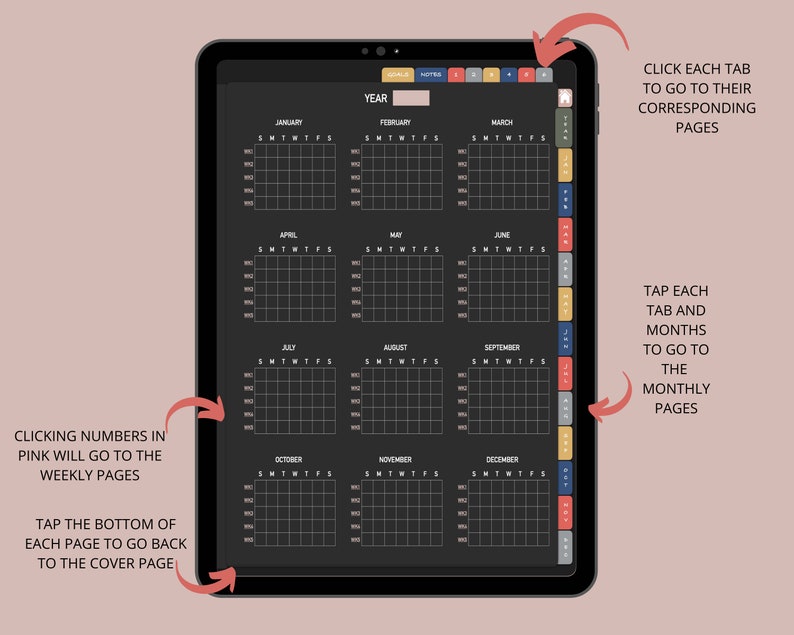 Dark Mode Digital Planner Portrait Undated Goodnotes Planner - Etsy