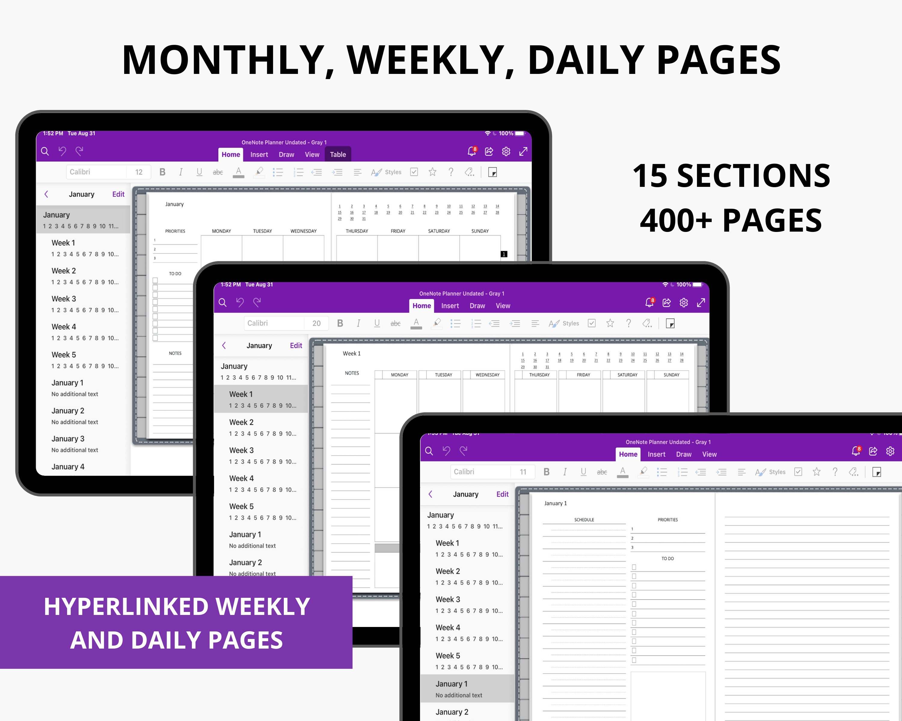 Onenote Digital Planner Undated, Onenote Planner Daily Onenote Template ...