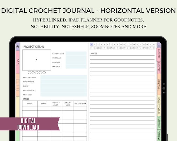 Crochet Planner Digital Crochet Journal Crochet Project - Etsy