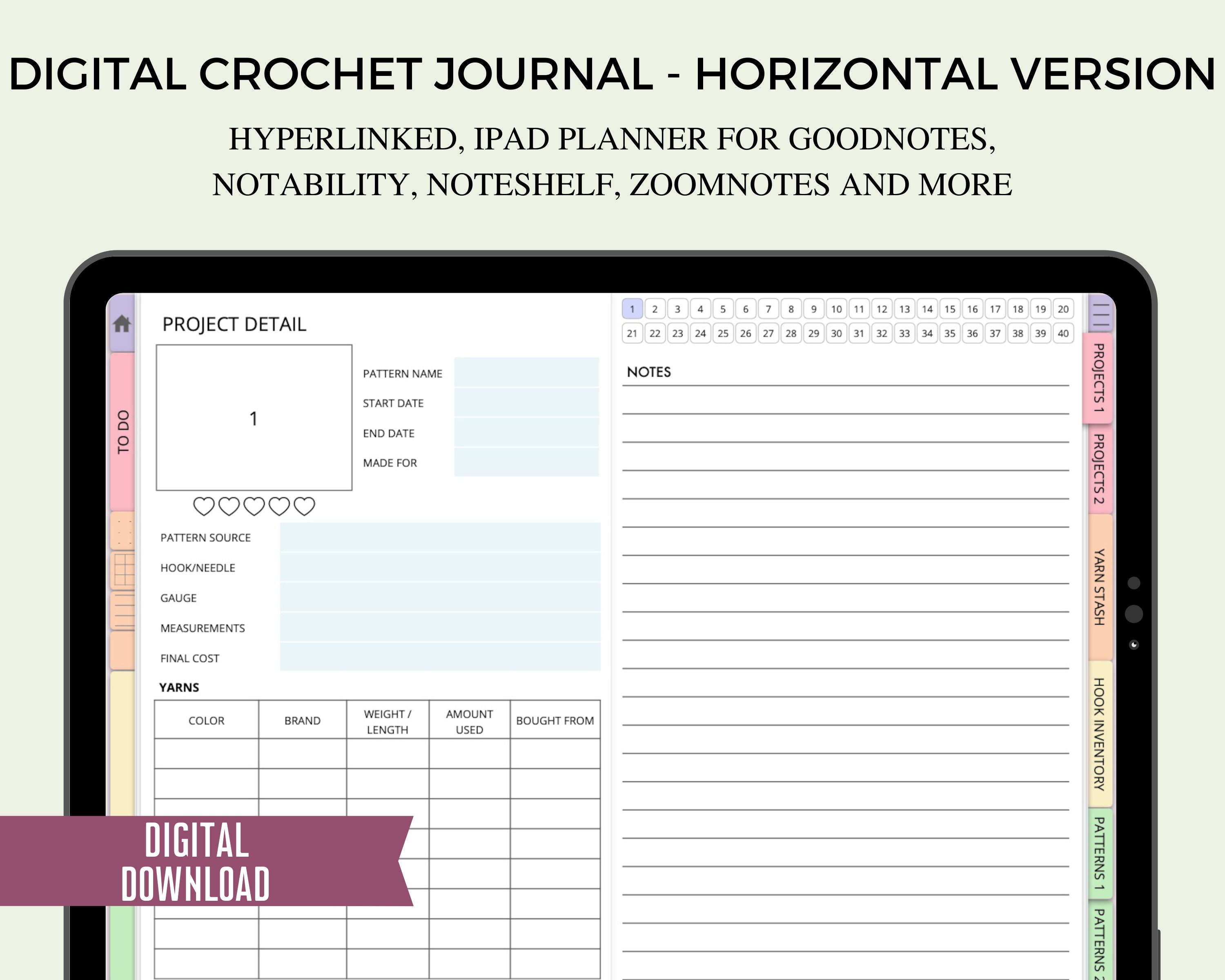 Crochet Planner Digital Crochet Journal Crochet Project | Etsy