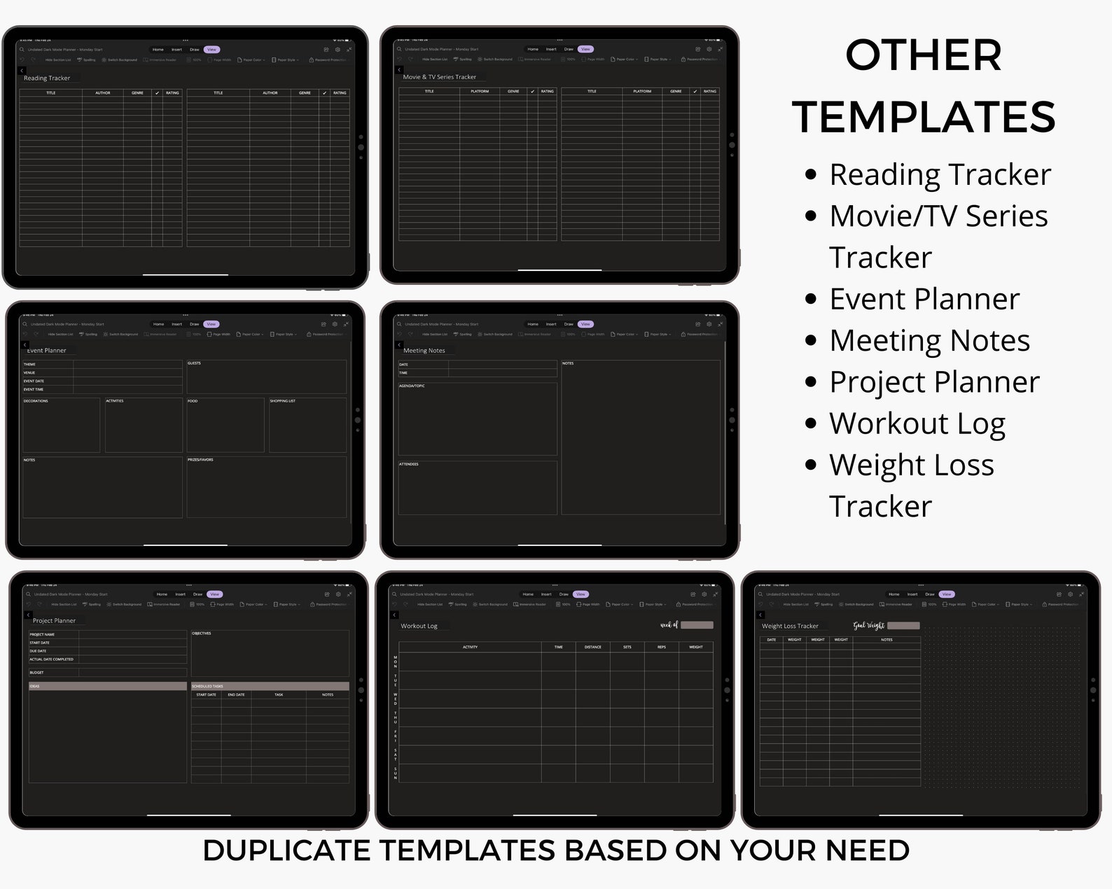Undated Onenote Planner Onenote Digital Planner Dark Mode | Etsy