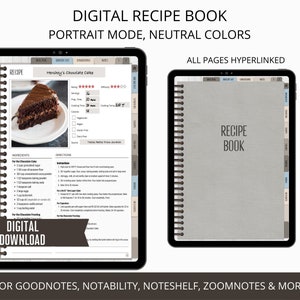 Digital Recipe Book Goodnotes, Digital Recipe Planner, Portrait Recipe ...