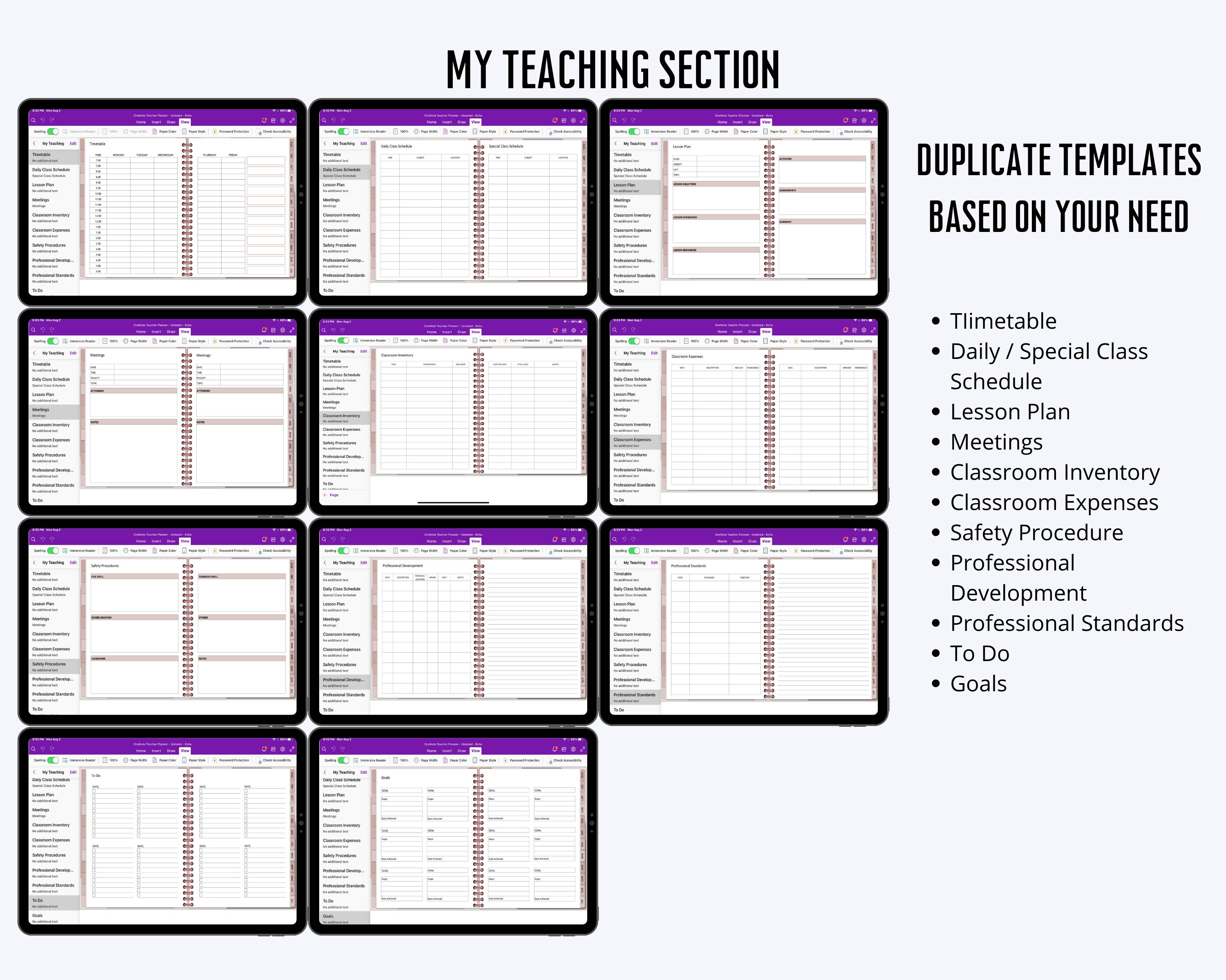 Onenote Teacher Planner Undated Teacher Planner Weekly - Etsy