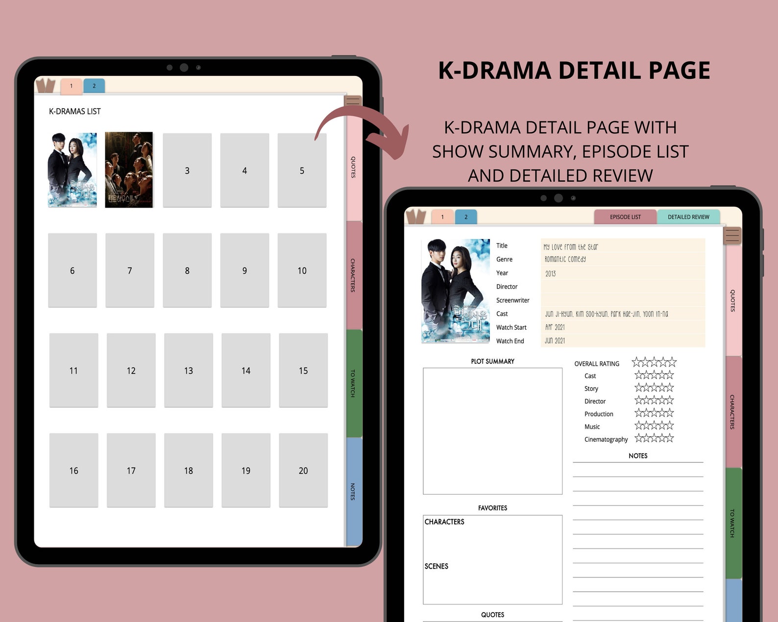 Digital K-drama Journal, Kdrama Journal Goodnotes, Korean Drama Planner ...