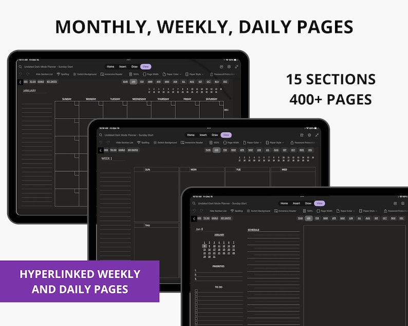 Undated Onenote Planner, Onenote Digital Planner, Dark Mode Onenote ...