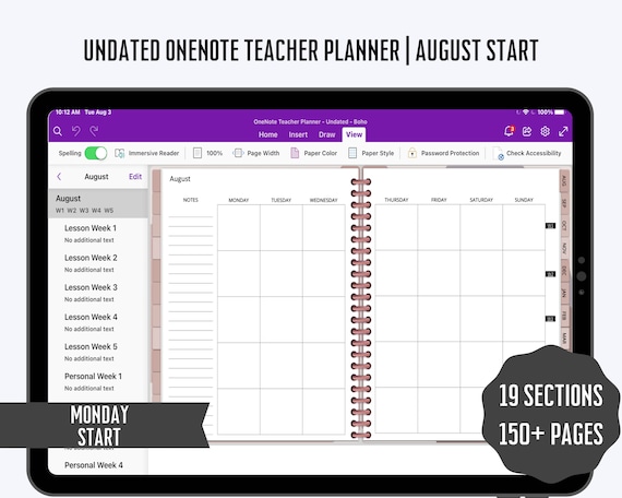 Onenote Teacher Planner Undated Teacher Planner Weekly - Etsy