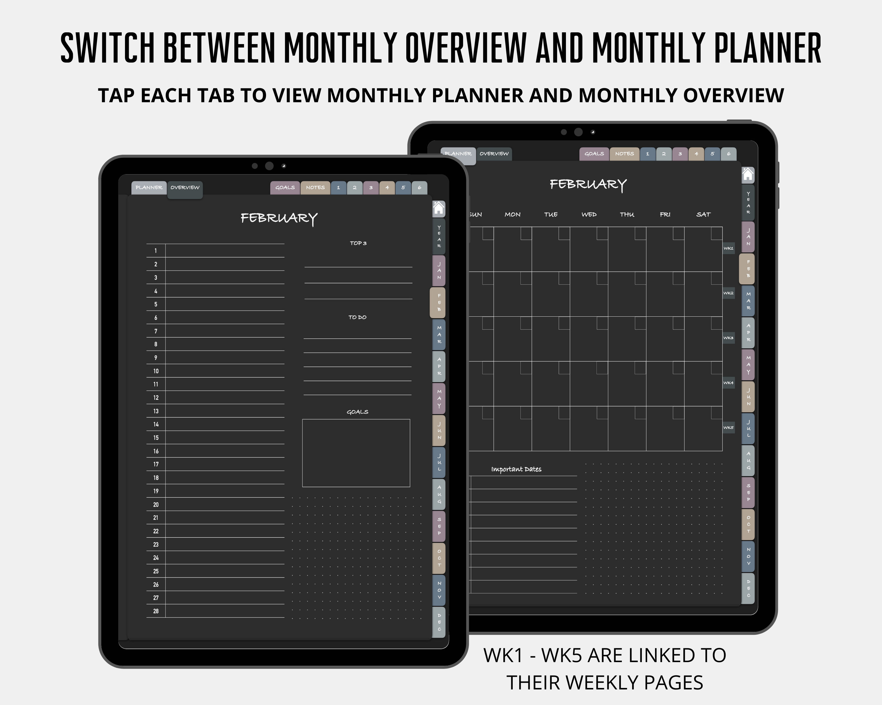 Dark Mode Digital Planner Undated Goodnotes Planner Ipad | Etsy