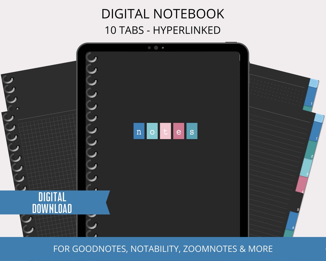 Digital Notebook Dark Mode Goodnotes, Black Template Notebook With Tabs ...