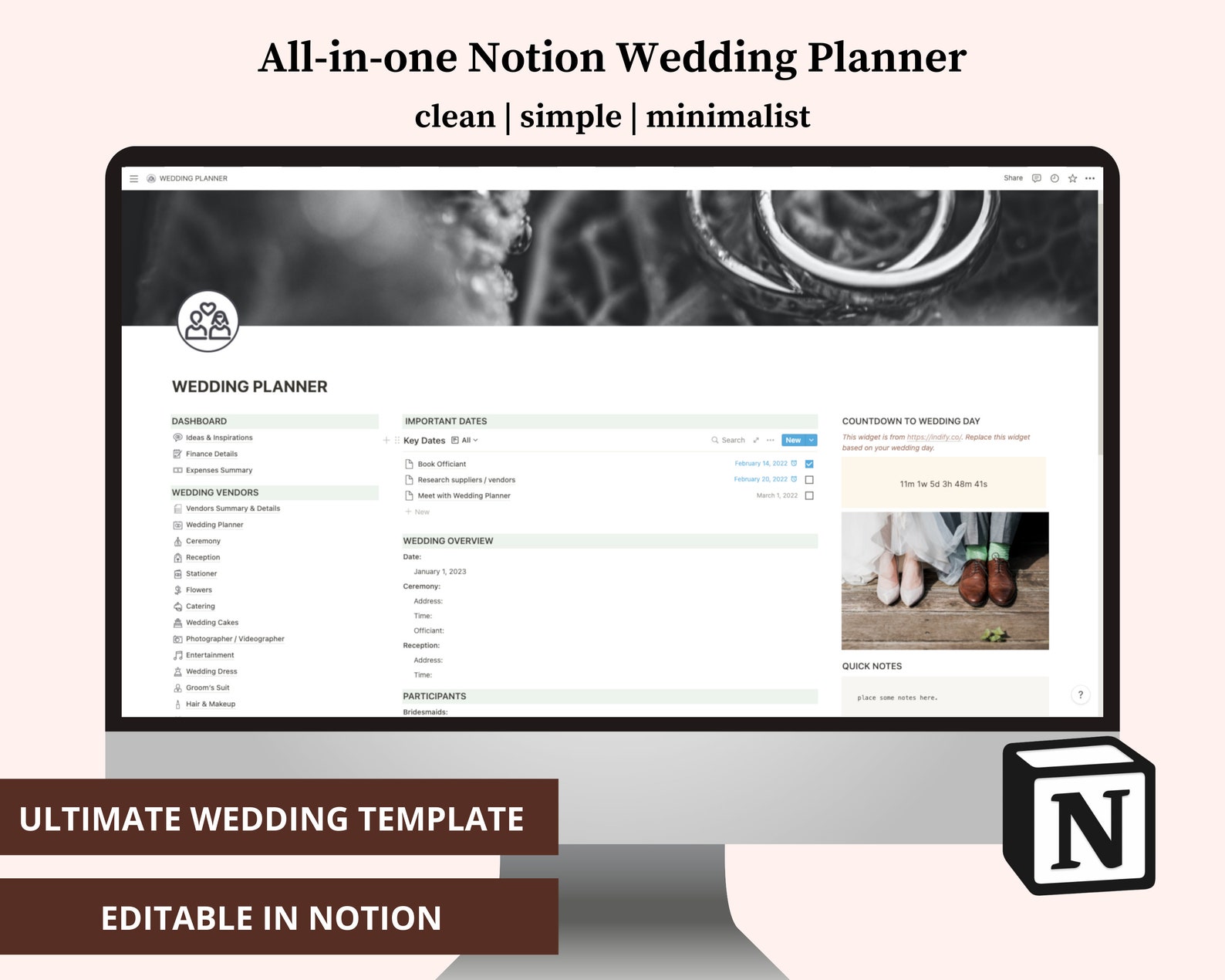 Notion Wedding Planner, Notion Template, Digital Wedding Planner ...