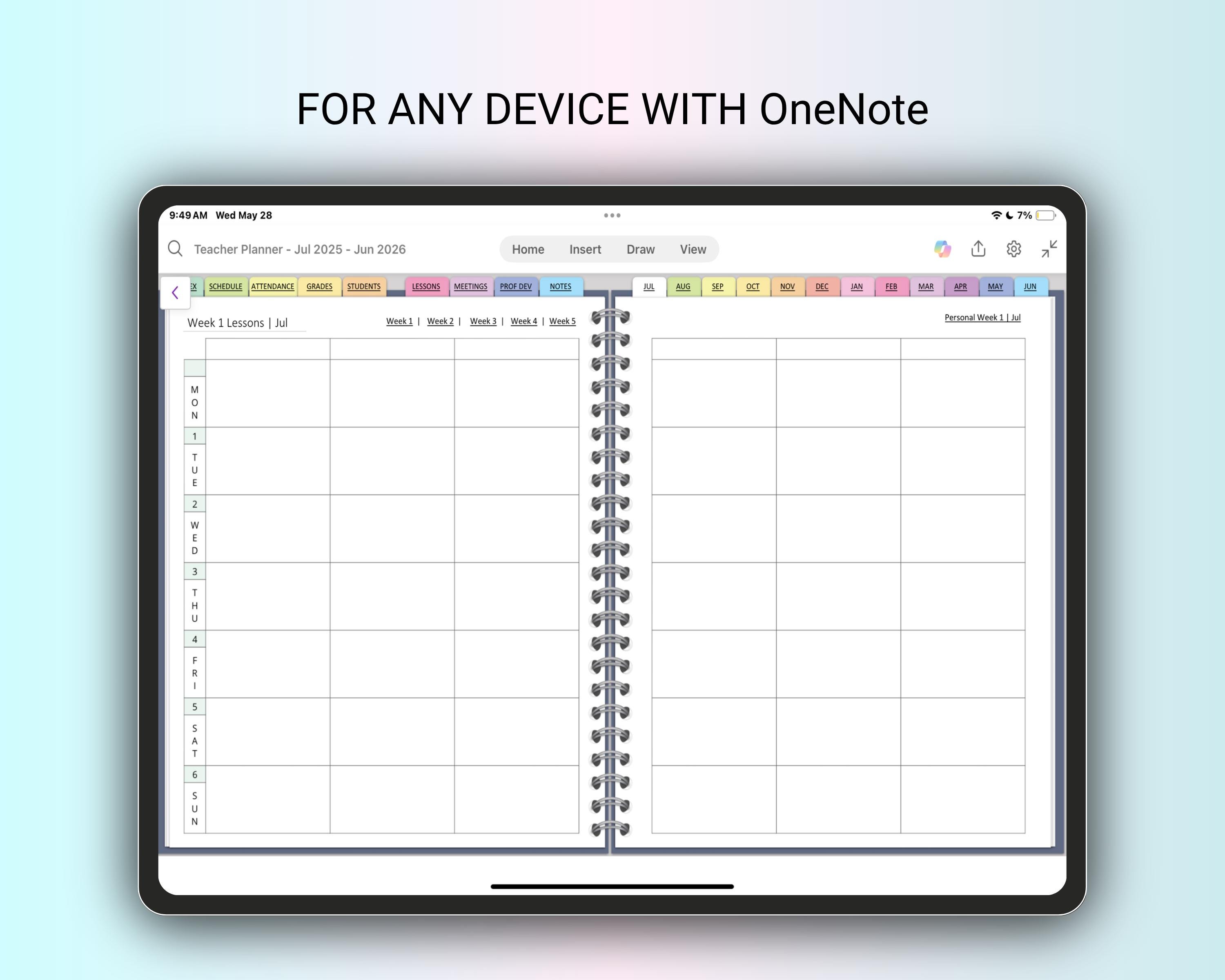 Onenote Teacher Planner Jul 2025 - Jun 2026, Weekly Lesson Planner ...