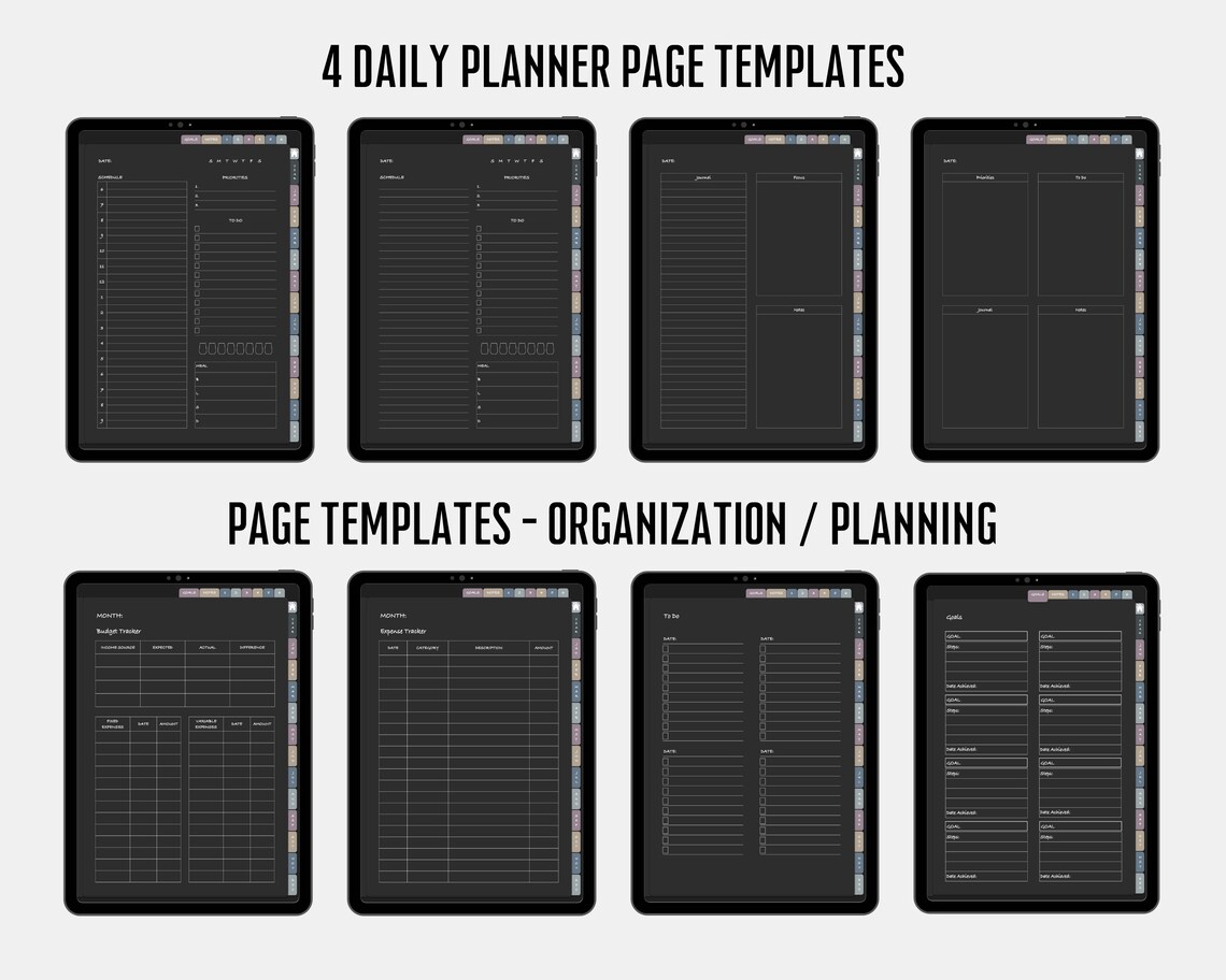 Dark Mode Digital Planner Undated Goodnotes Planner Ipad | Etsy
