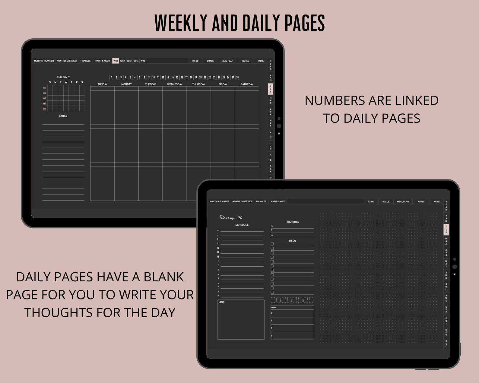Dark Mode Digital Planner Undated, for Goodnotes, Ipad, Notability ...