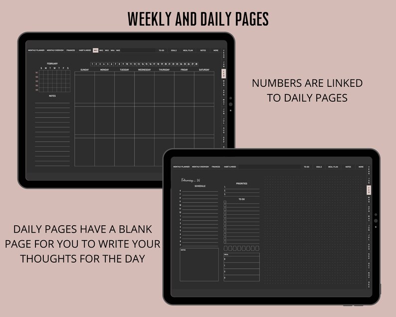 Dark Mode Digital Planner Undated, for Goodnotes, Ipad, Notability ...