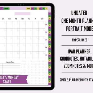 One Month Digital Planner Undated, Goodnotes Planner, Notability ...