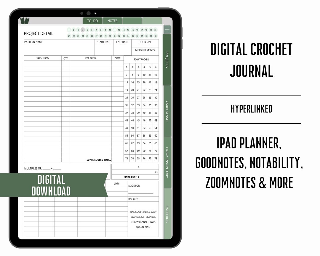 Crochet Pattern Journal, Digital Crochet Notebook, Crochet Project ...