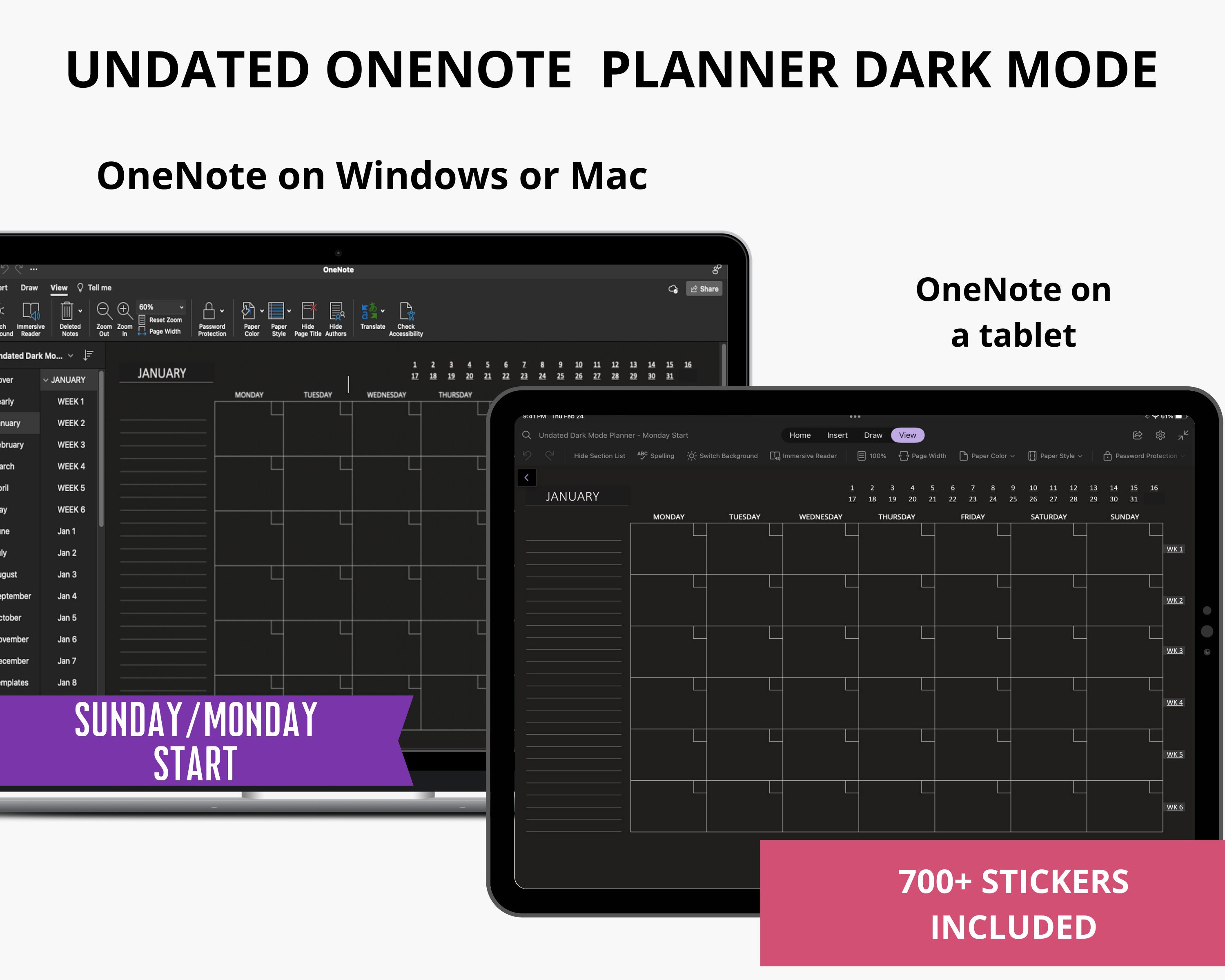 Undated Onenote Planner Onenote Digital Planner Dark Mode | Etsy