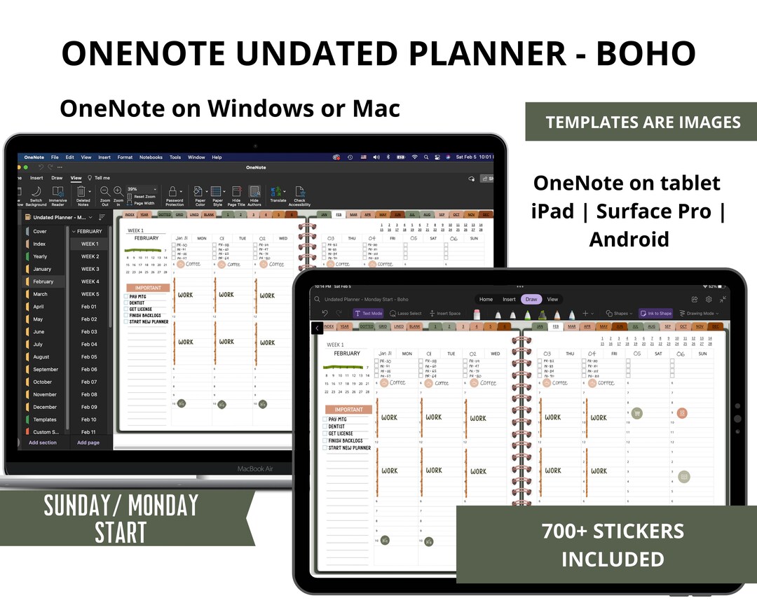Onenote Undated Digital Planner, Onenote Planner Undated, Onenote ...