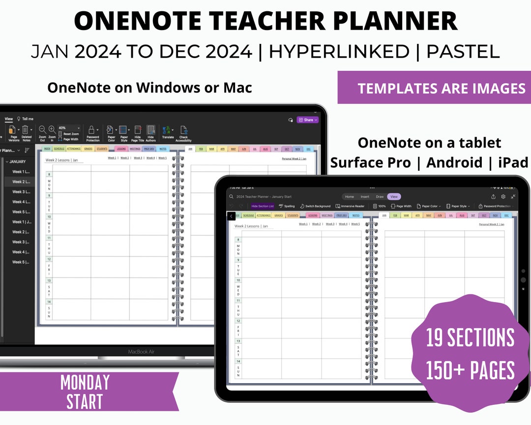 Onenote Teacher Planner, Onenote School Planner January Start, 2024 ...