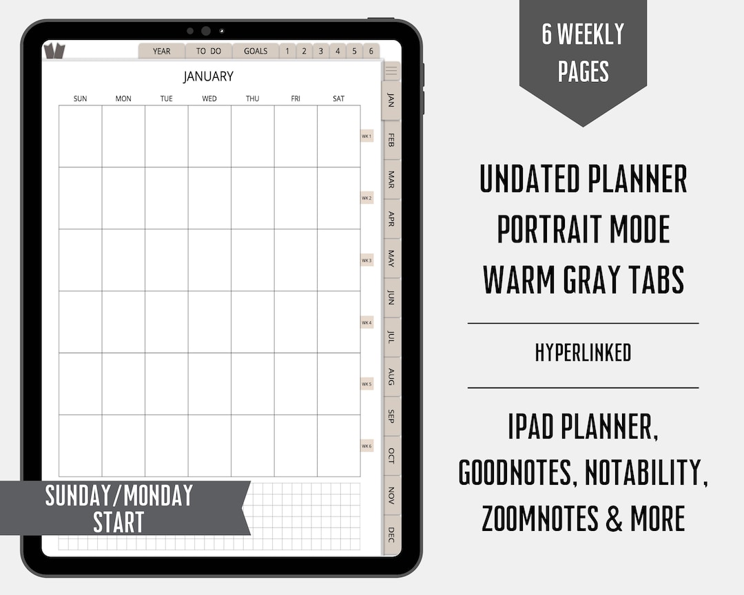 Undated Digital Planner Goodnotes, iPad Planner, Notability Planner ...