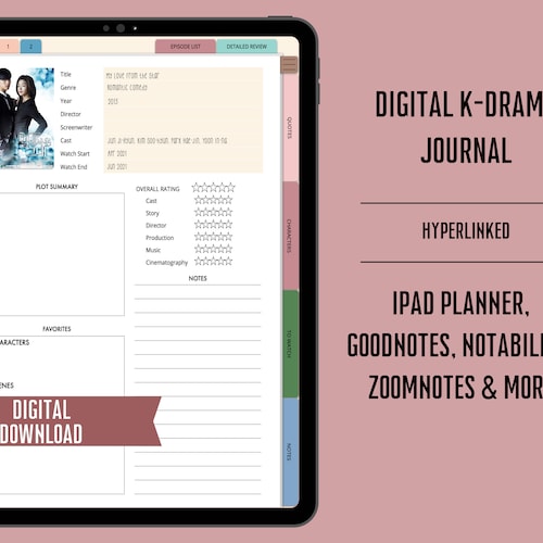 Digital Kdrama Journal Korean Drama Review Goodnotes & - Etsy