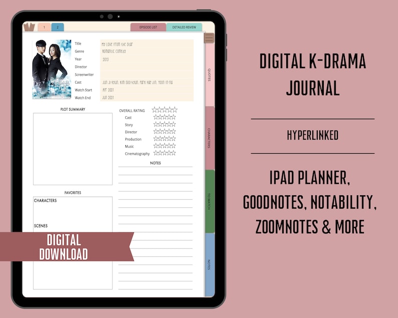 Digital K-drama Journal, Kdrama Journal Goodnotes, Korean Drama Planner ...