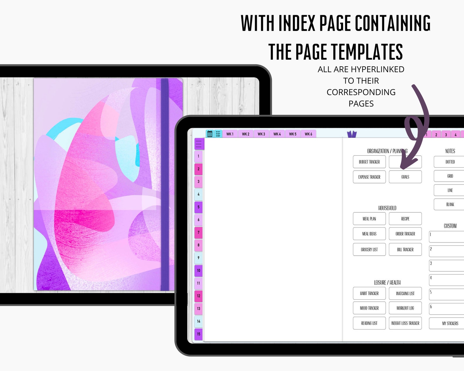 One Month Digital Planner Undated, Horizontal Digital Planner, 31 Day ...